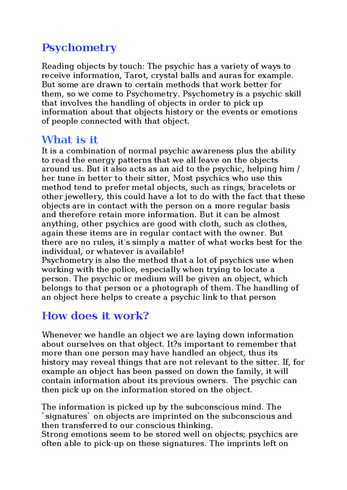 Psychometry - ESP is extra sensory perception , detailing how to ...