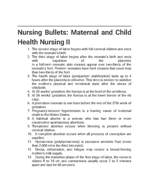 Maternal and Child Health Nursing 4 Bullets - Nursing Bullets: Maternal ...