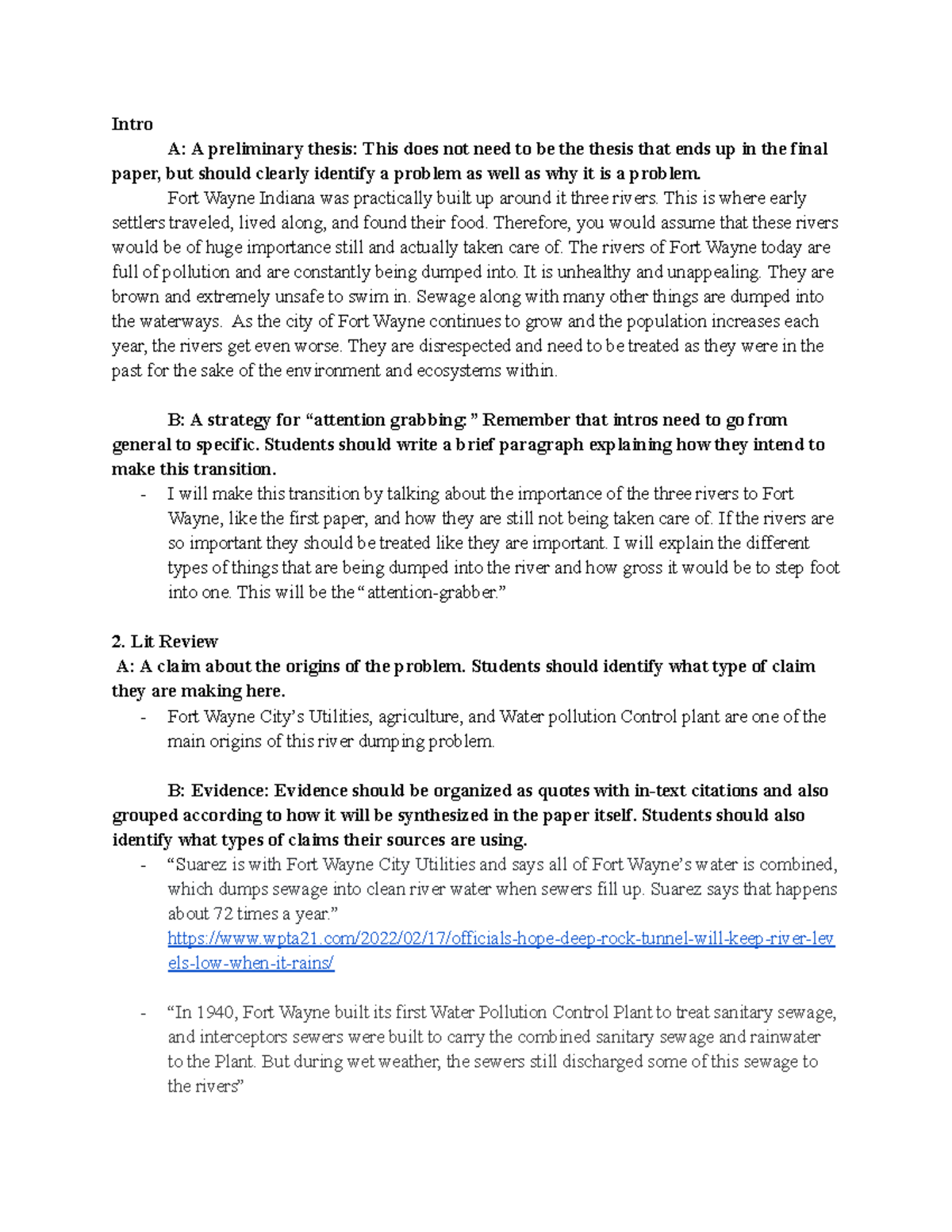 Outline-3 - outline for project notes andessay - Intro A: A preliminary ...