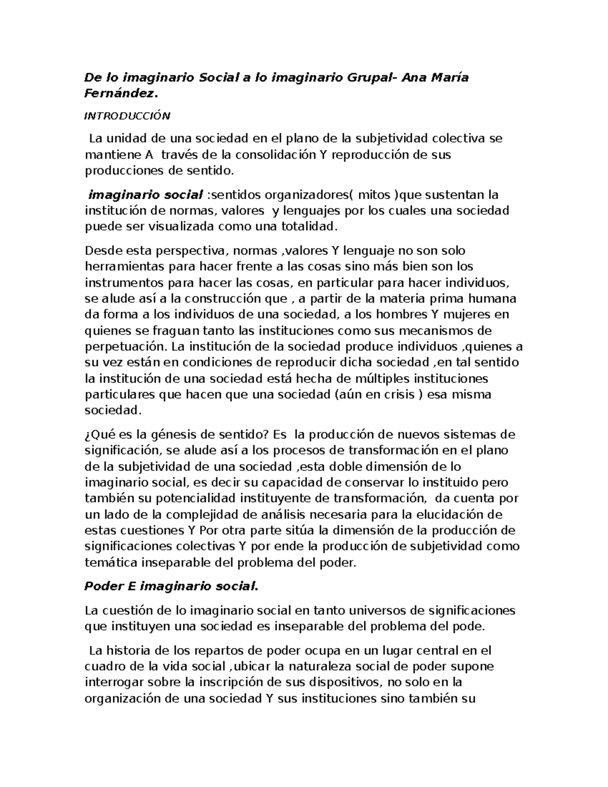 Imaginariosocial - De lo imaginario Social a lo imaginario Grupal- Ana ...