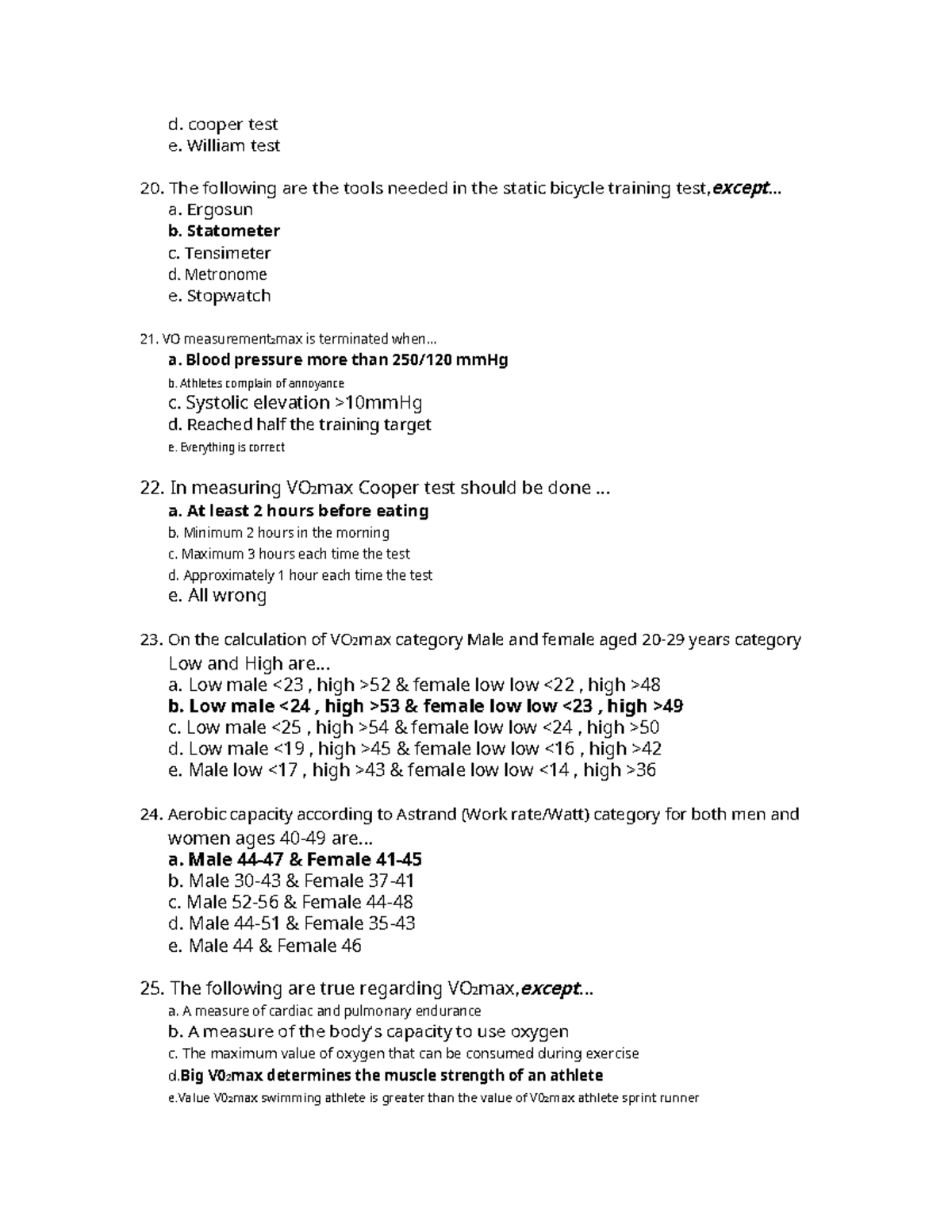Physiological Responses to Exercise-24 - d. cooper test e. William test ...