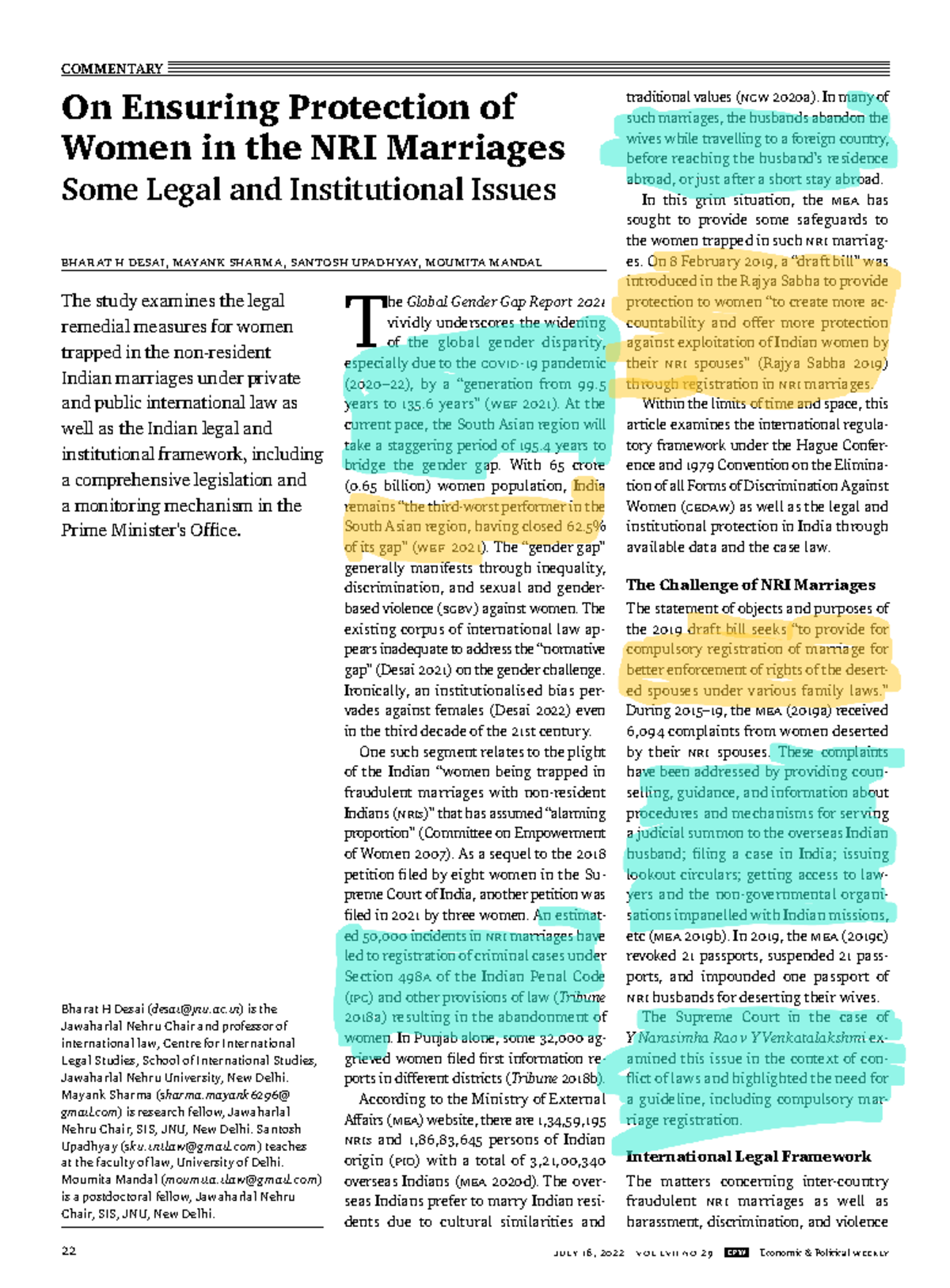 Ensuring protection of women - 22 juLY 16, 2022 vol lVii no 29 EPW ...