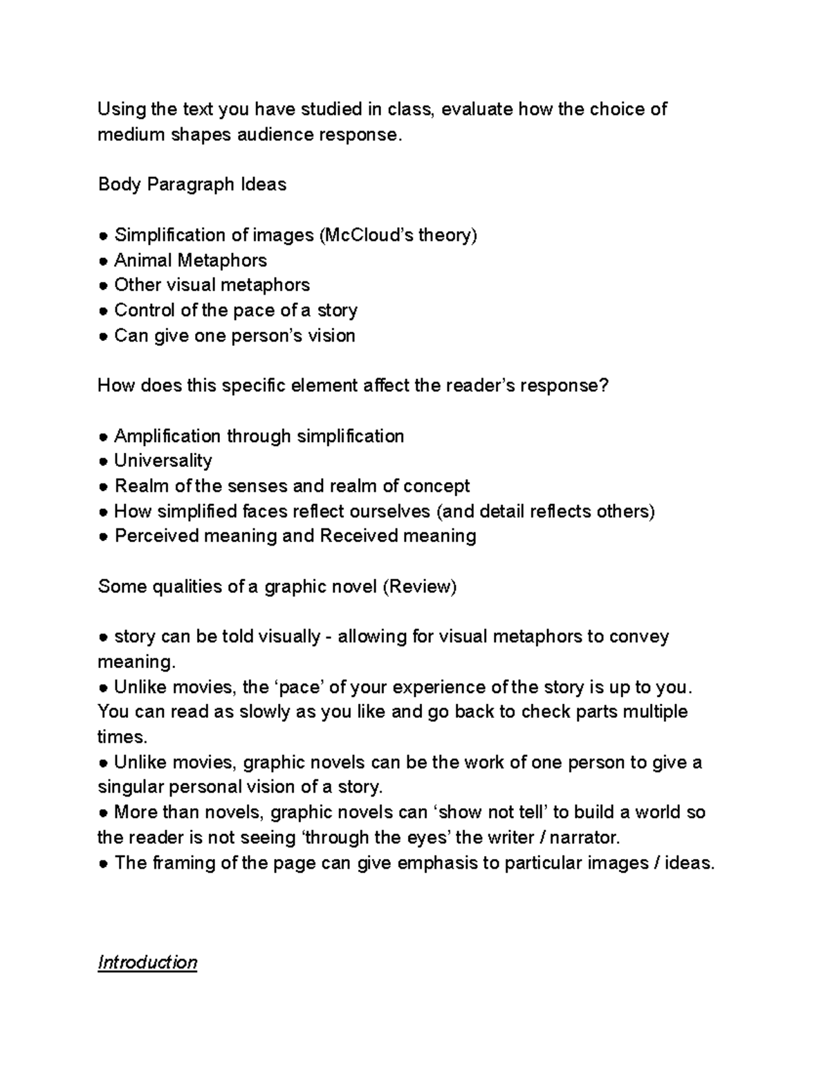 English class notes - Using the text you have studied in class ...