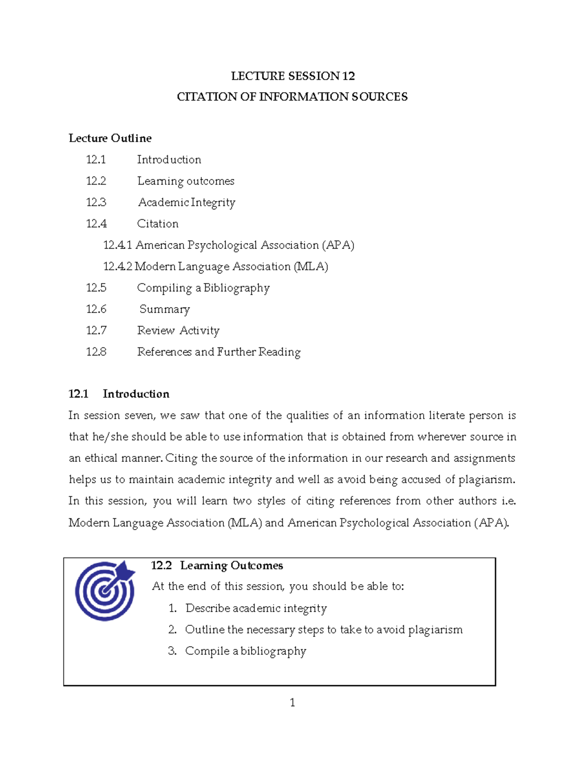Citation of Information Sources - LECTURE SESSION 12 CITATION OF ...
