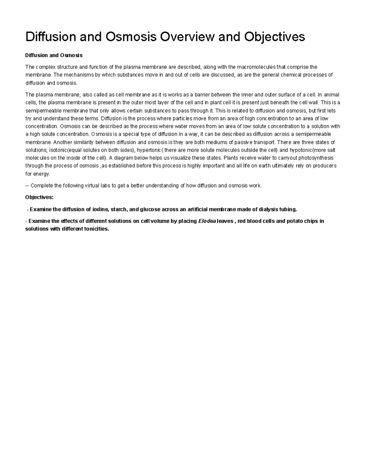 Diffusion and Osmosis Overview - The mechanisms by which substances move in and out of cells are ...