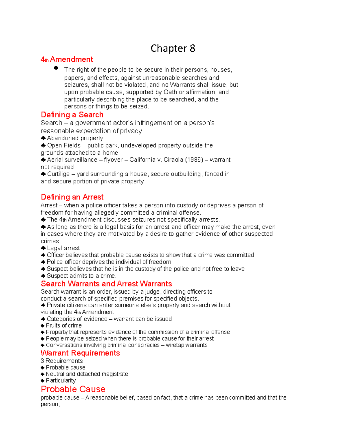 Online notes chapter 8 - Chapter 8 4 th Amendment The right of the ...