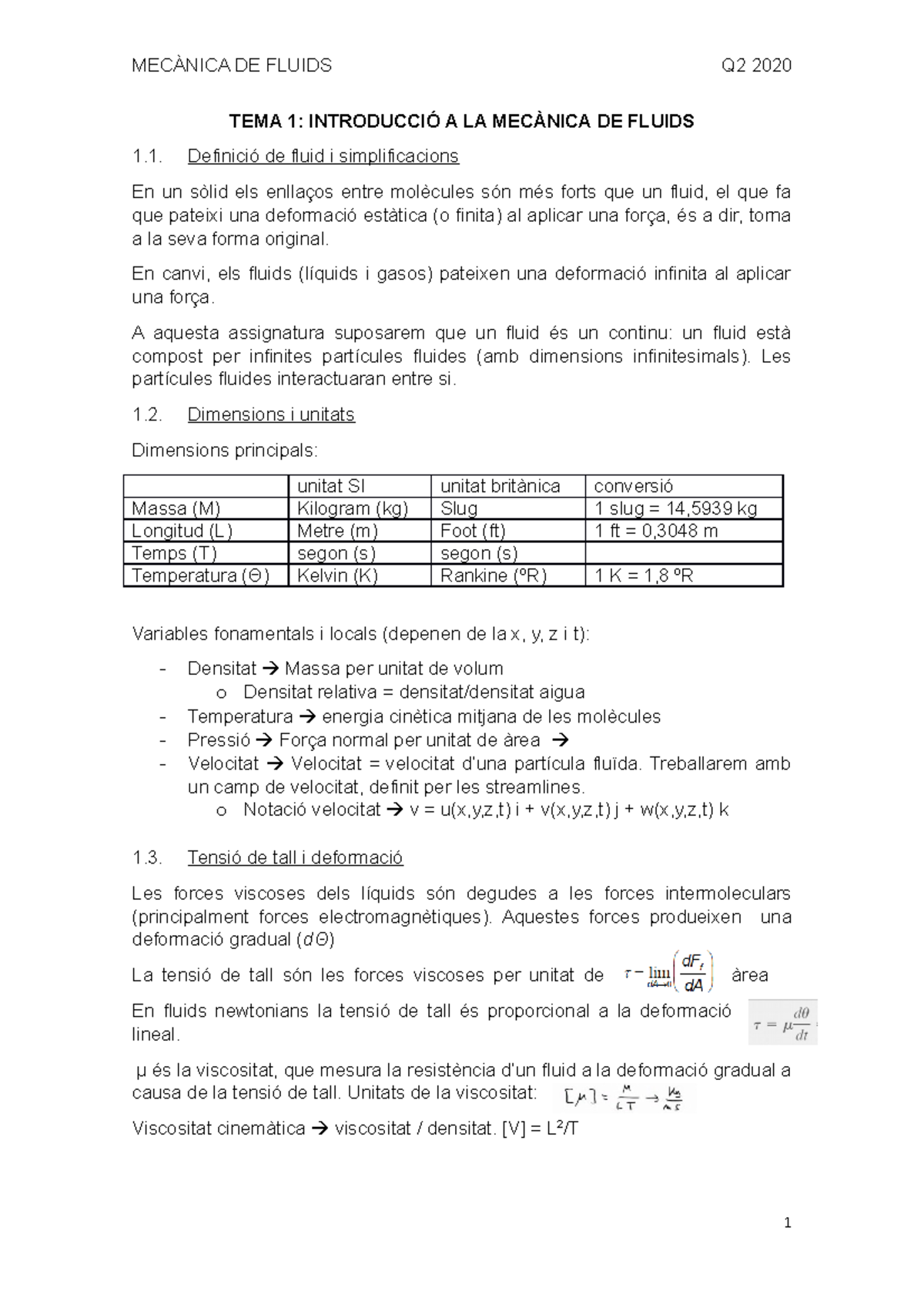 Apunts introducció Mecànica de fluids - UPC - Studocu