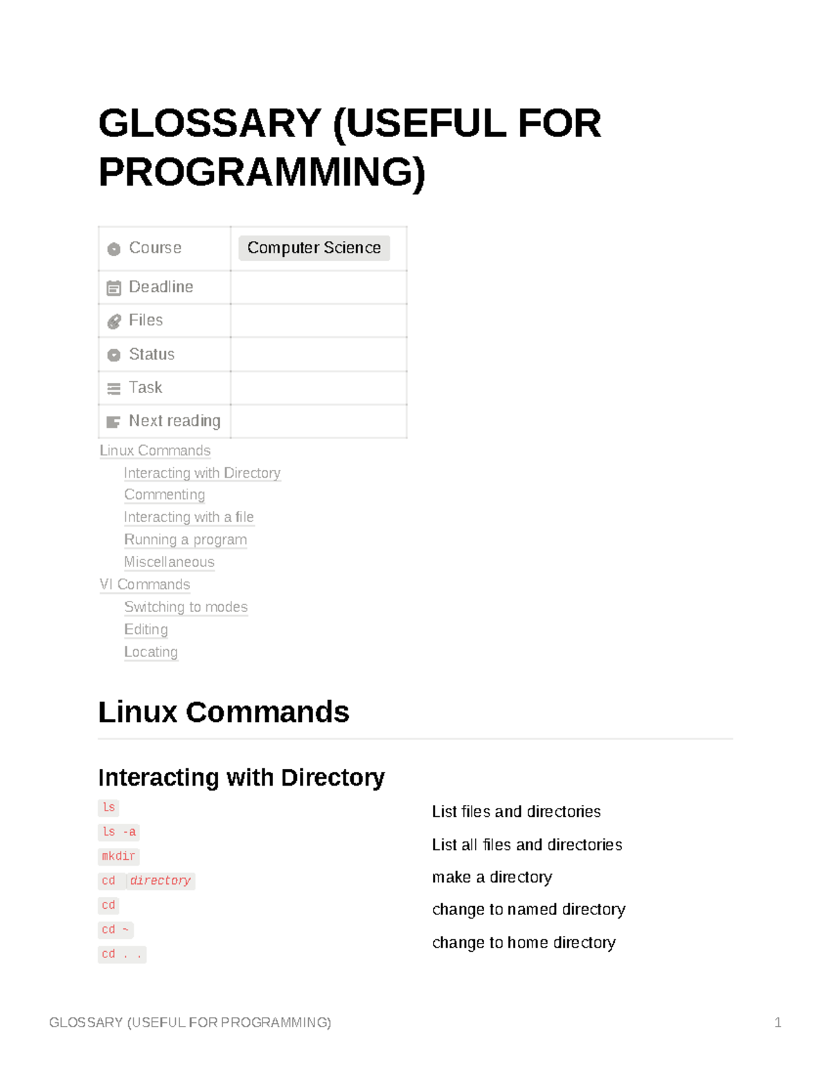 Glossary ( Useful FOR Programming) - CISC 1600 - Fordham University ...
