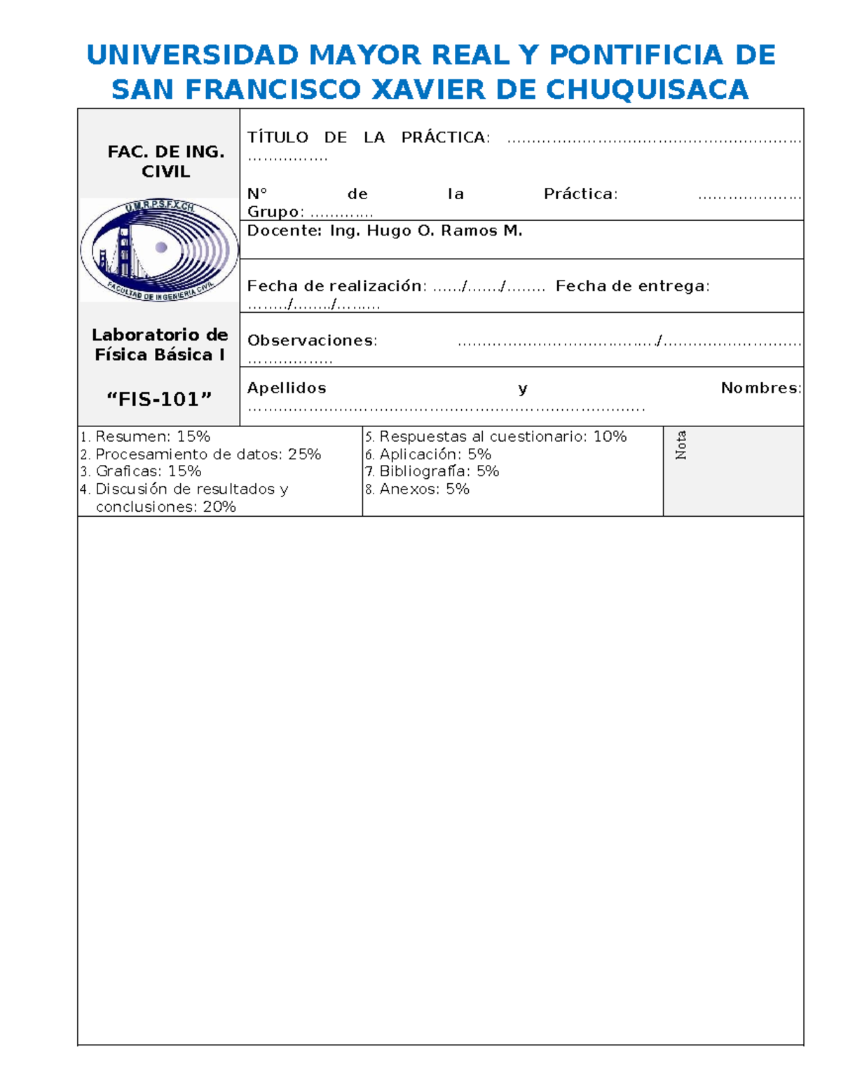 0 Caratula FIS-101 - assssssssssssssddddddddddddddddddd - UNIVERSIDAD MAYOR REAL Y PONTIFICIA DE ...