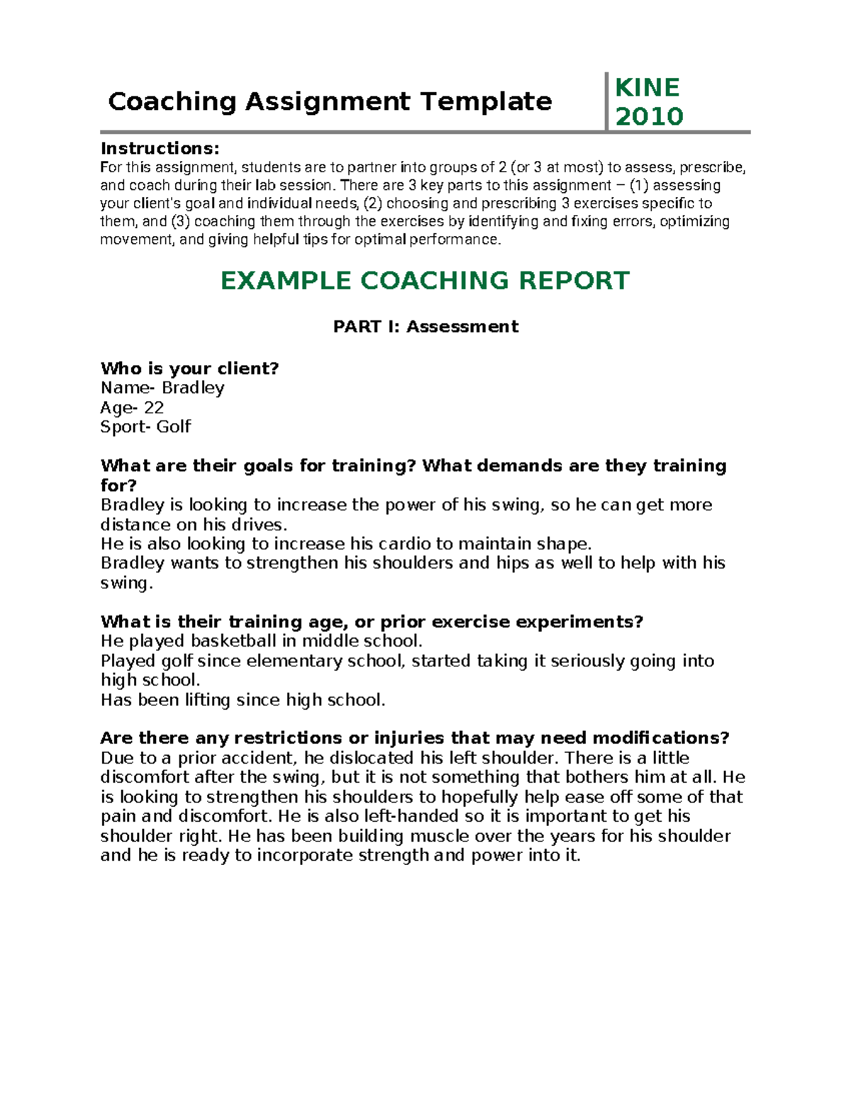 Lab Assignment #2 Template - Coaching Assignment Template 2010 ...