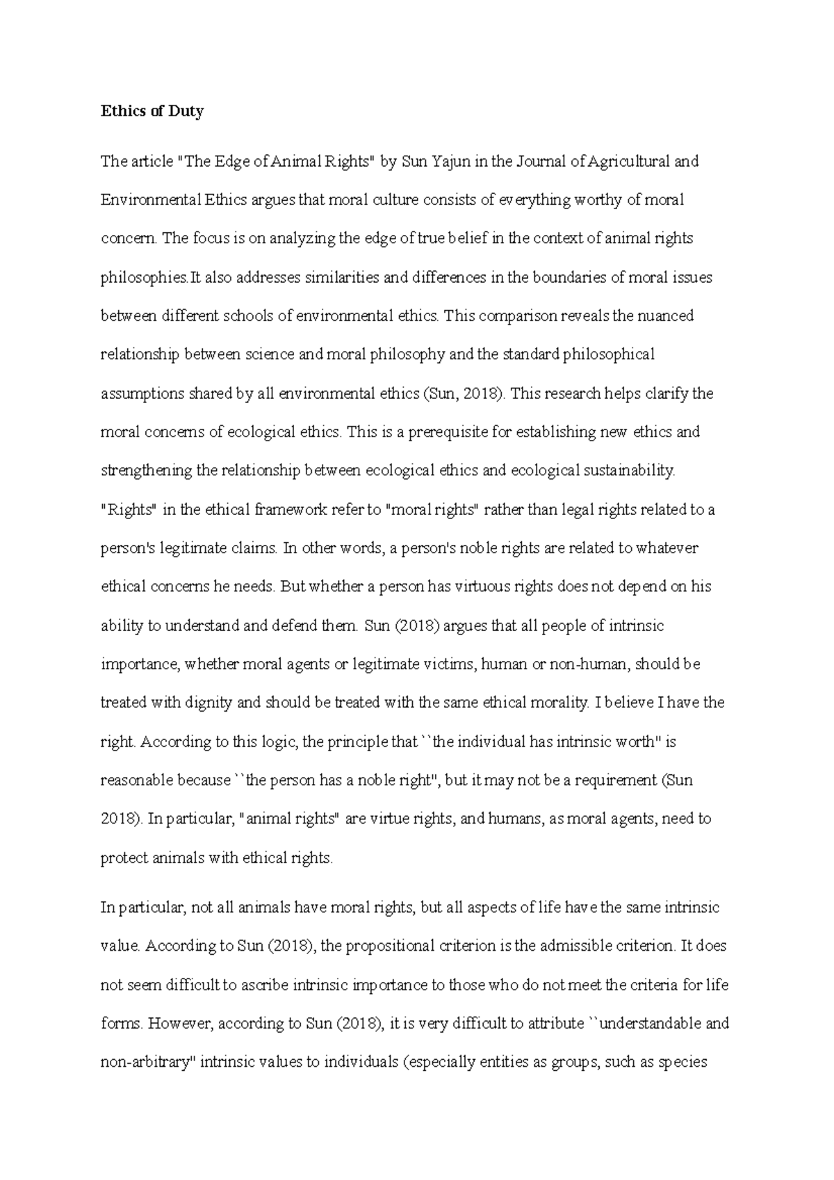 Ethics of Duty - Ethics of Duty The article "The Edge of Animal Rights ...