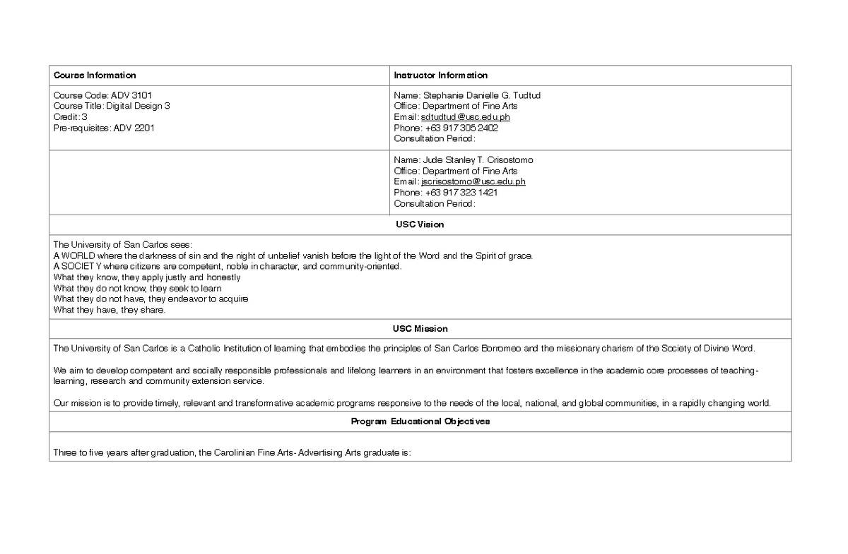 ADV 3101 Digital Design 3 Syllabus Crisostomo SGTudtud - Course ...
