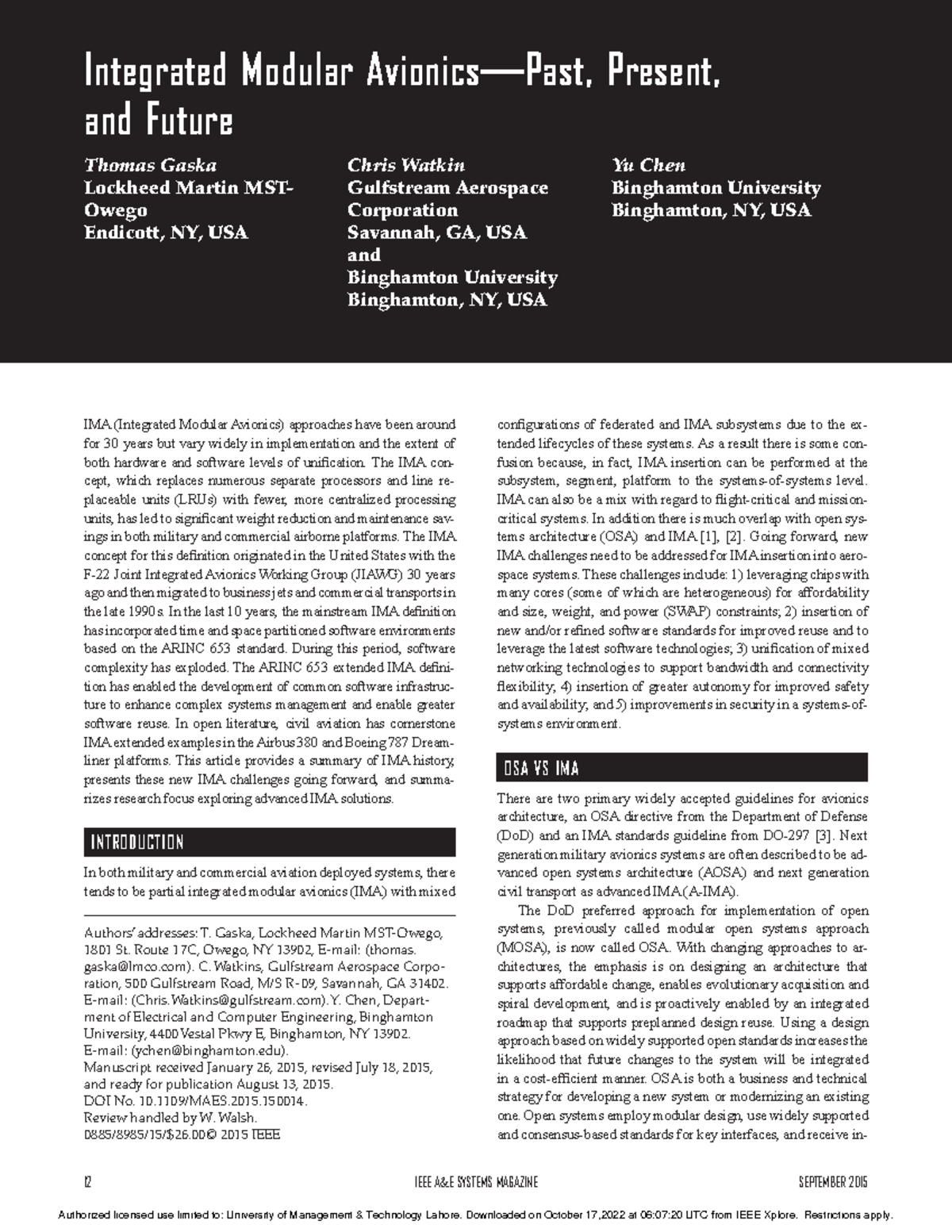 Integrated Modular Avionics - Past present and future - 12 IEEE A&E ...