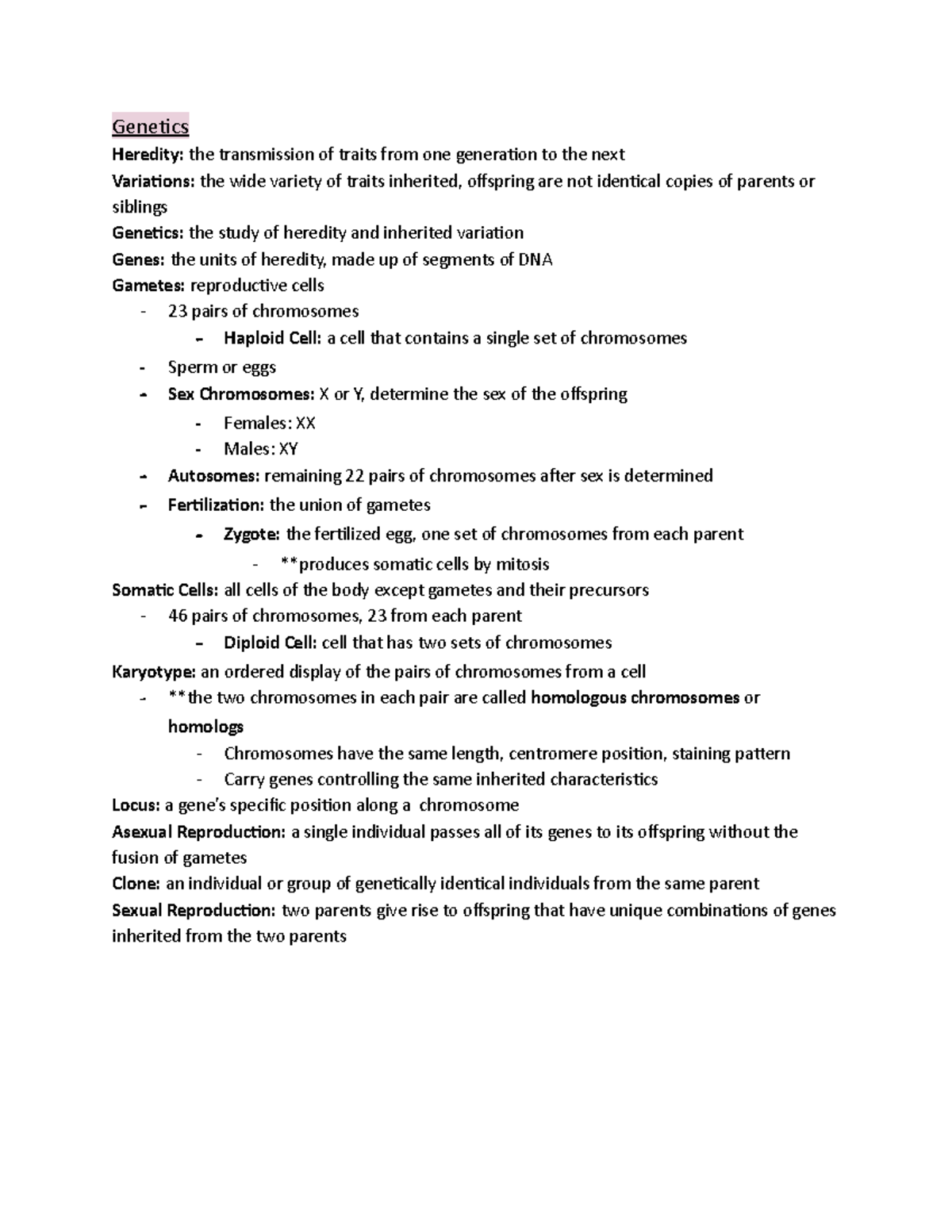 Biol 140 Chapter 13 Notes Part 1 Genetics Heredity The