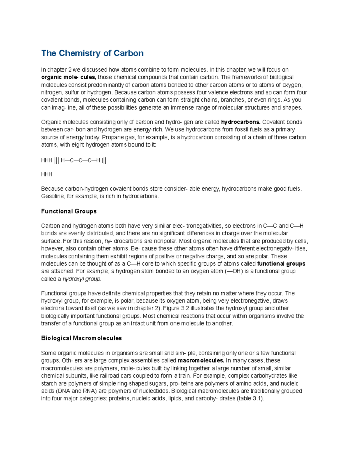 BIO 1 - BIOLOGY NOTES Chapter 1 : cells - The Chemistry of Carbon In ...