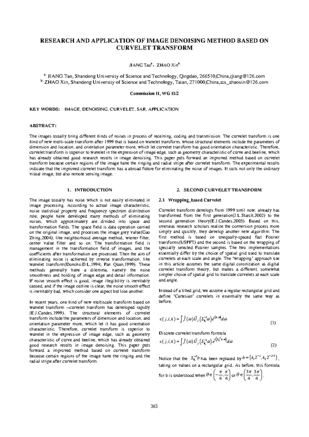 Denos 14 - nil - RESEARCH AND APPLICATION OF IMAGE DENOISING METHOD BASED ON CURVELET TRANSFORM ...