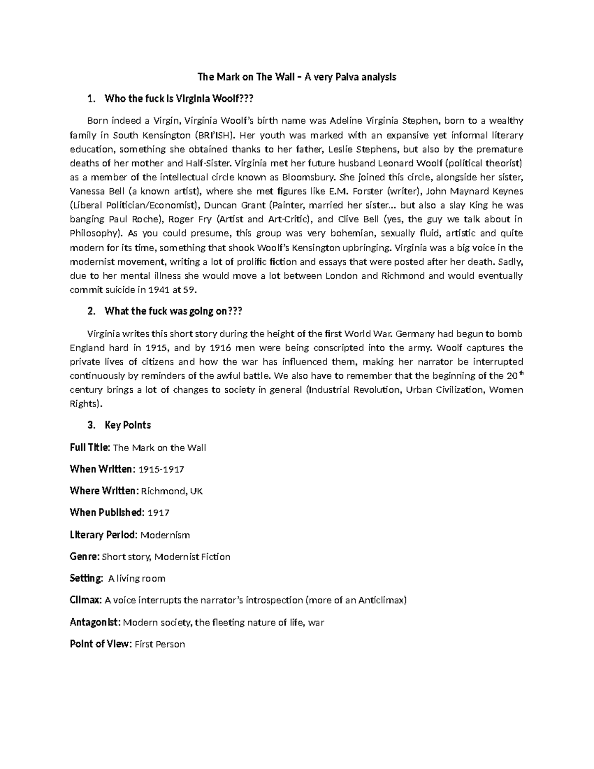 Resumo do (The Mark on The Wall)-Virginia Woolf - The Mark on The Wall ...