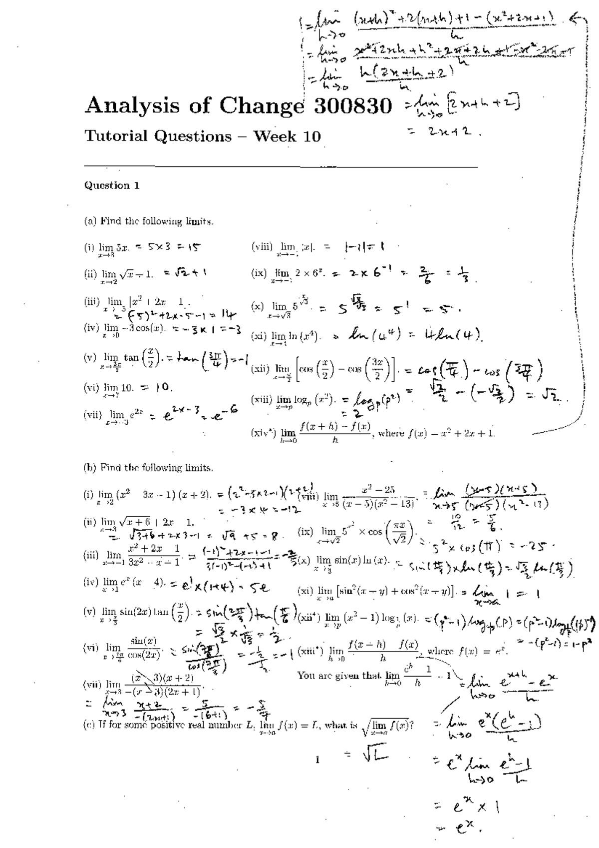Tutorial Sheet 8 Solutions 300830 Studocu
