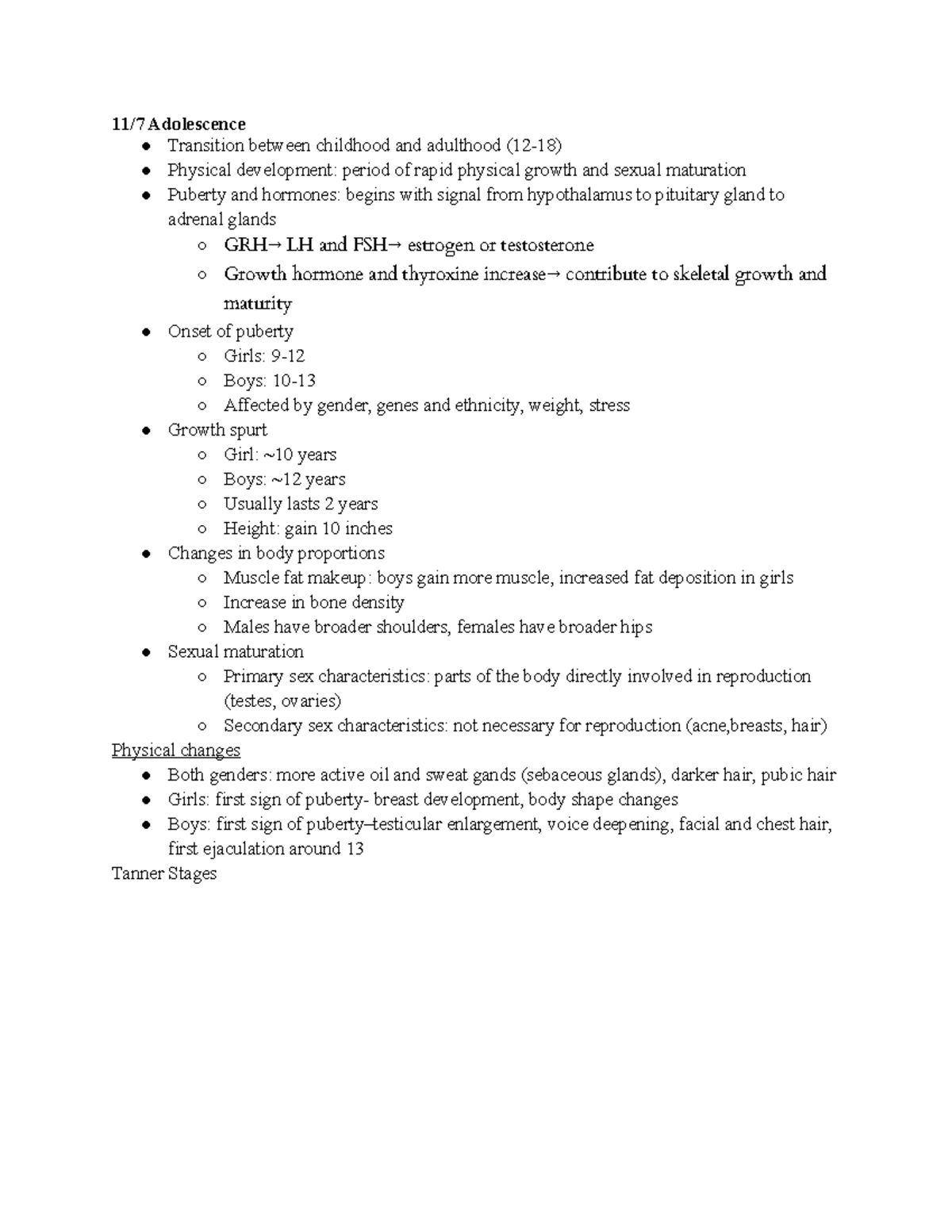 Adolescence - Professor Lewis - 11/7 Adolescence Transition between ...