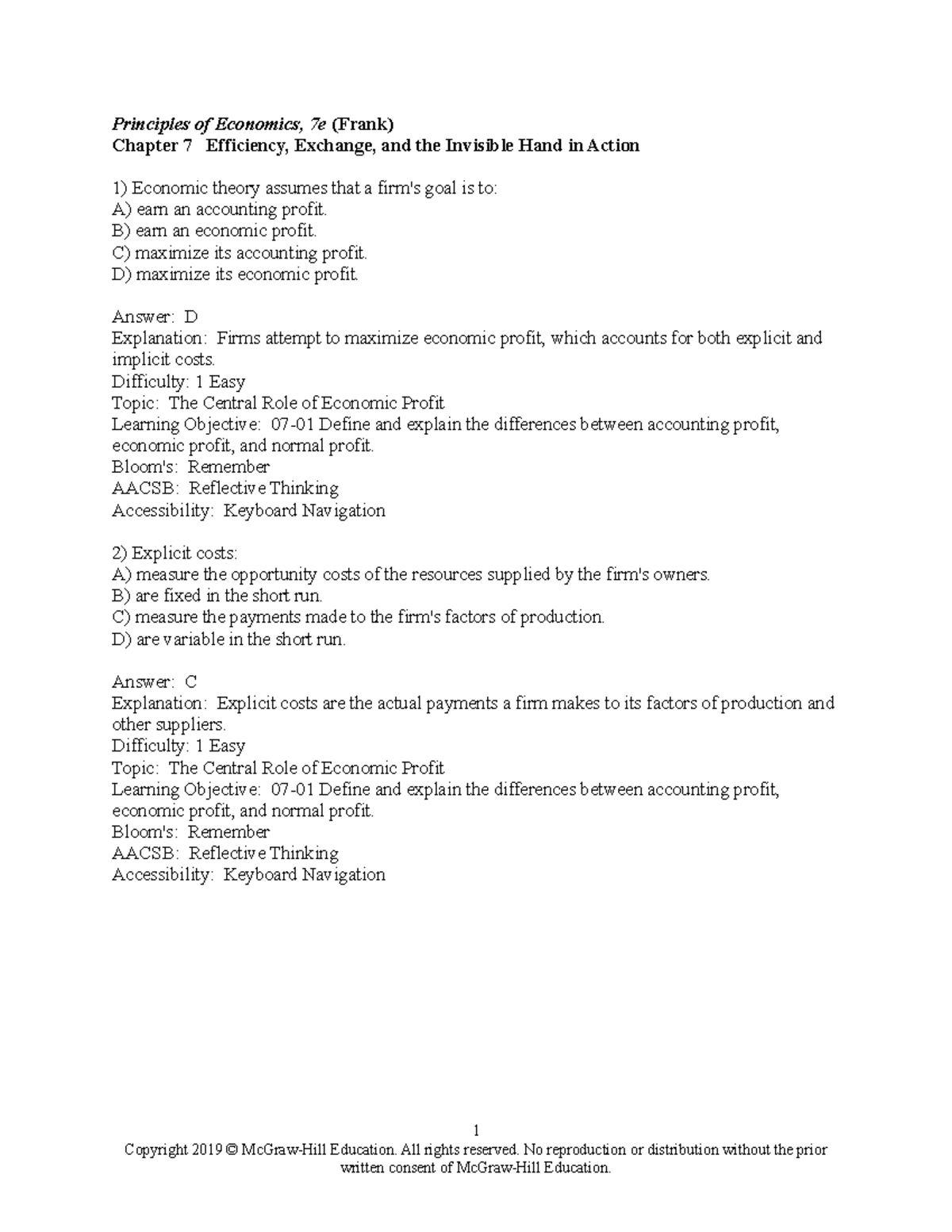 ECONOMICS Frank 7e Chapter 07 TB Answer Key - Economics - UCTM - Studocu