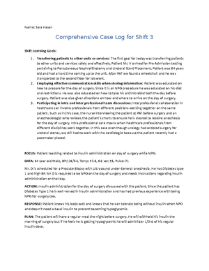 Case log 5 - Case log on clinical shift - Name: Sara Hasan ...
