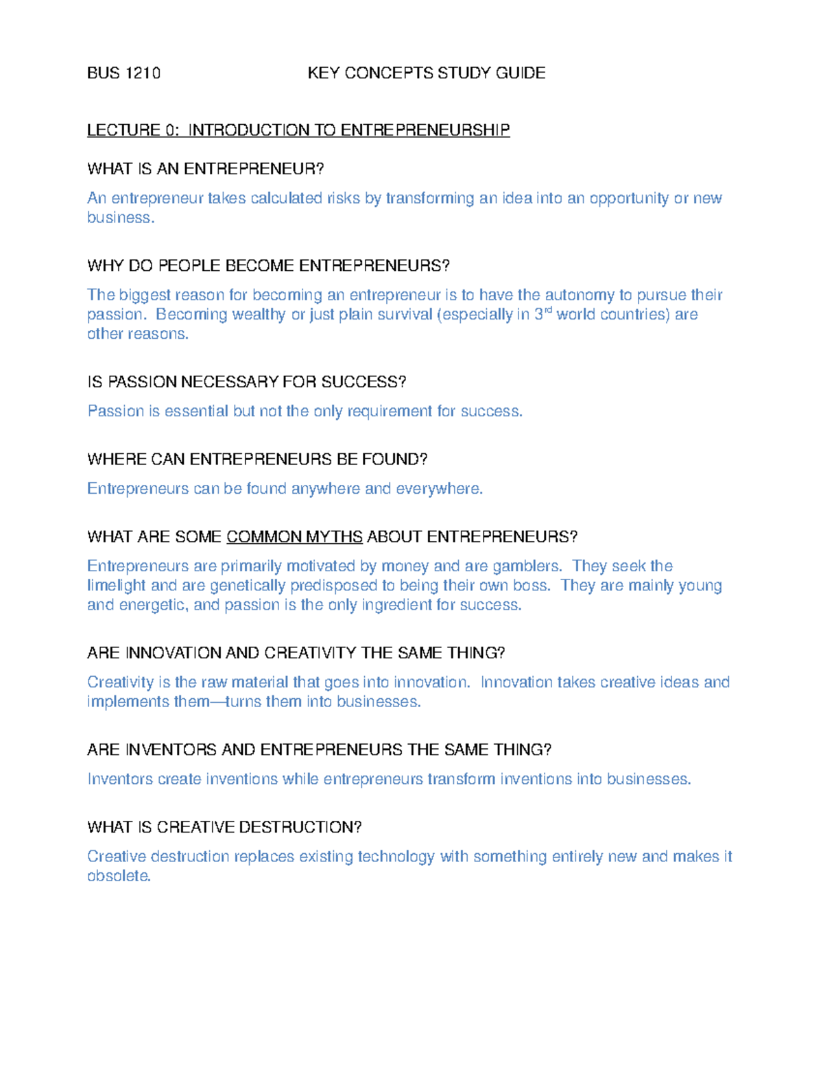 1210 KEY Concepts Study Guide - BUS1210 KEYCONCEPTSSTUDYGUI DE LECTURE0 ...