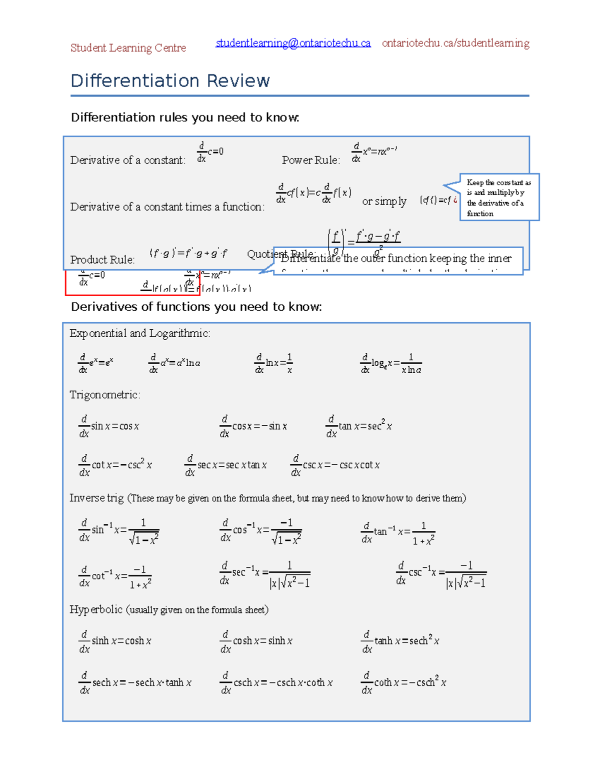 Derivatives workshop questions for extra practice - Differentiation ...