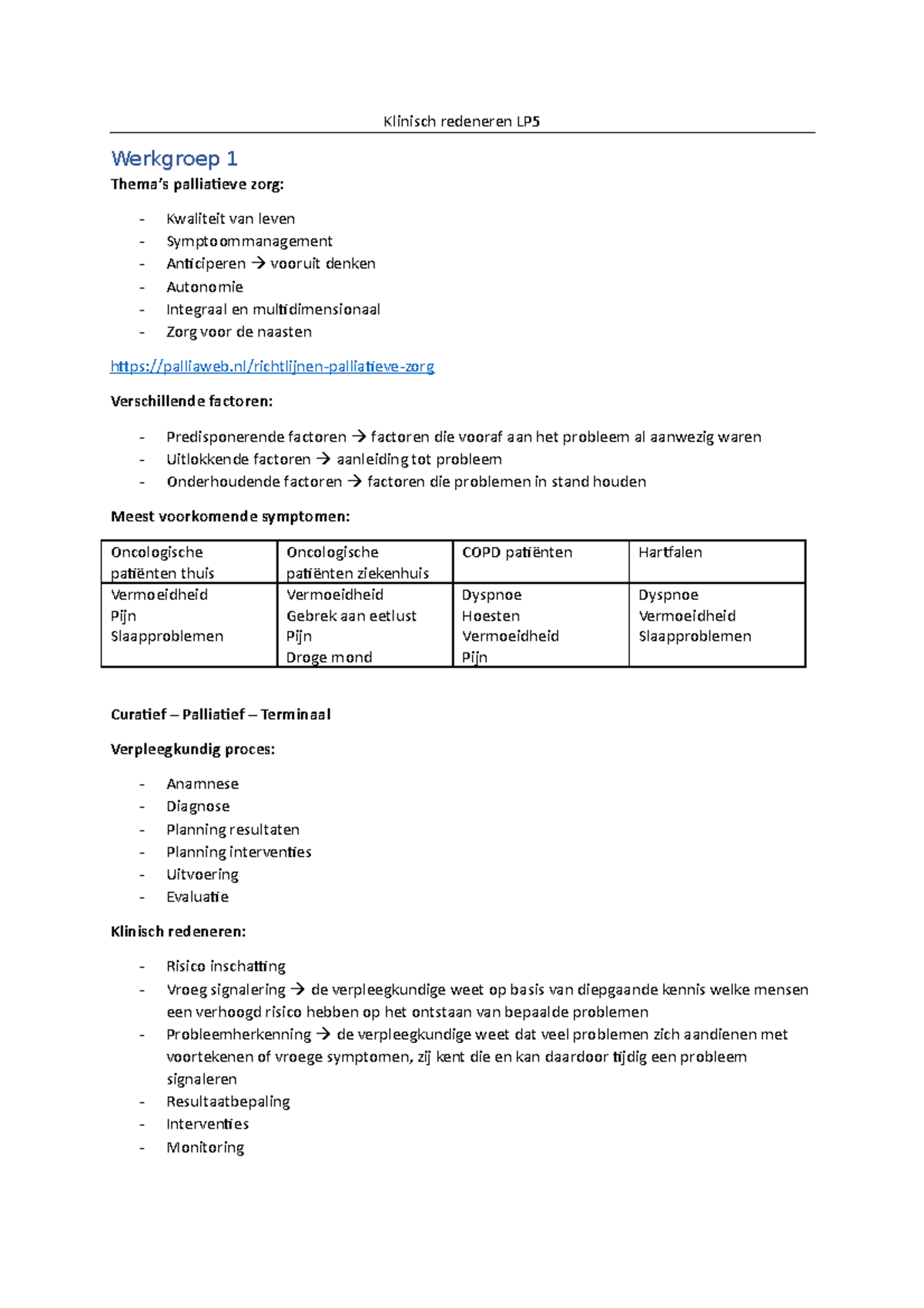 Klinisch redeneren LP5 - Klinisch redeneren LP Werkgroep 1 Thema’s ...