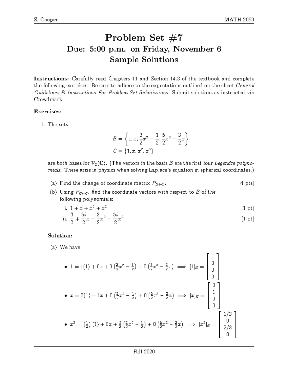Math 2090 f20 pset7 sol - solution set for excercise 7 - S. Cooper MATH ...