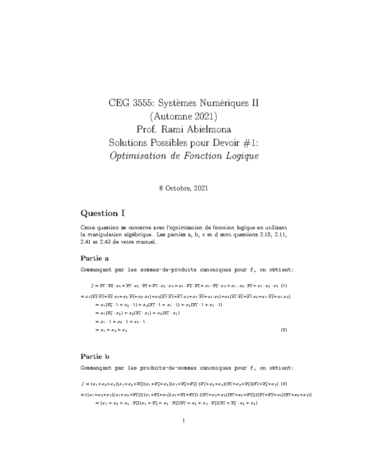 Ceg 3555 Devoir 1 Solution 2020/2021 - CEG 3555: Syst`emes Num ́eriques ...