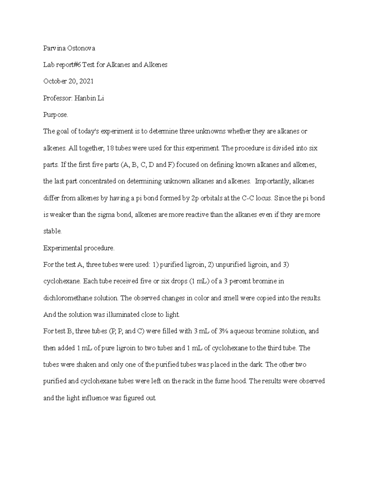 Lab report#6 - This is a lab report - CHM 250 - CSI - Studocu