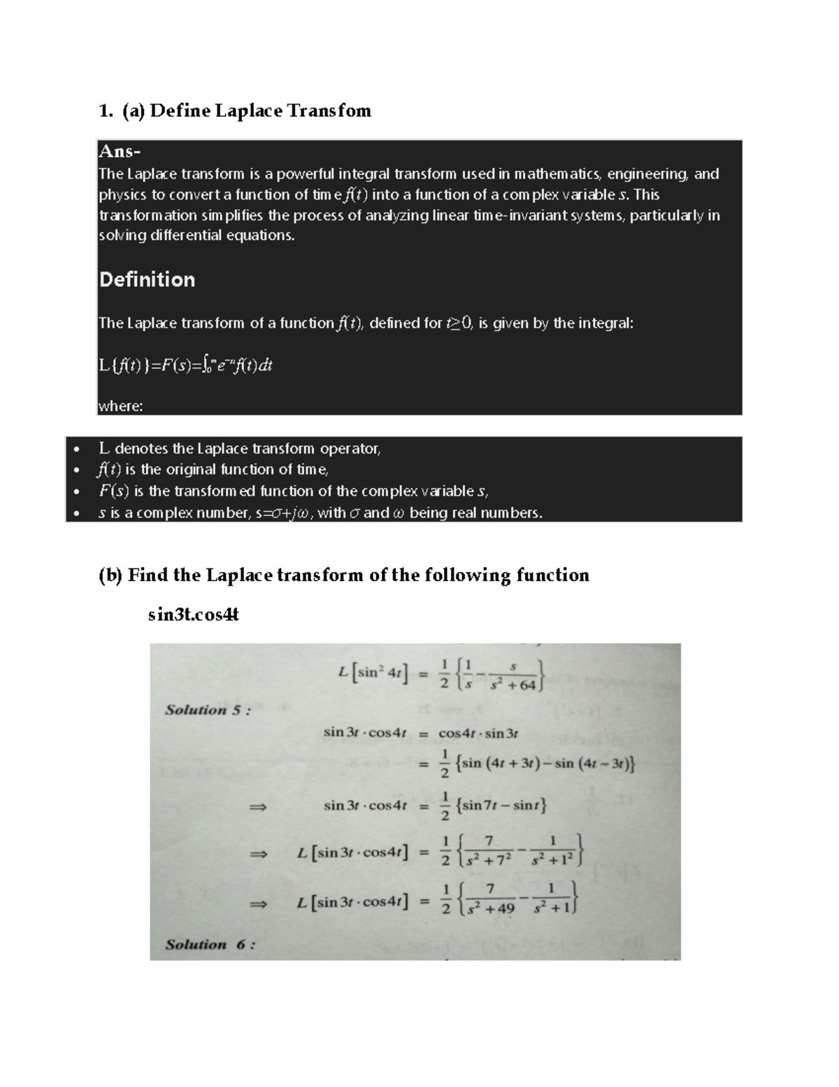 2nd Internal Maths - (a) Define Laplace Transfom Ans- The Laplace ...