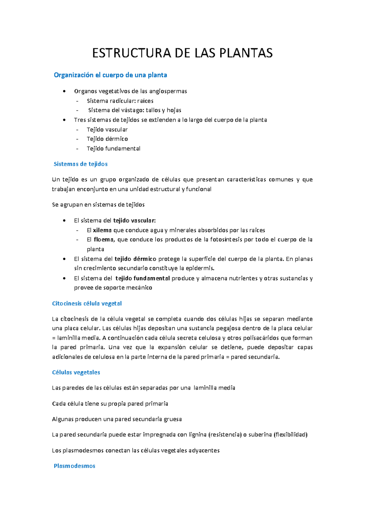 Tema 10 (Estructura de las plantas) - ESTRUCTURA DE LAS PLANTAS el ...