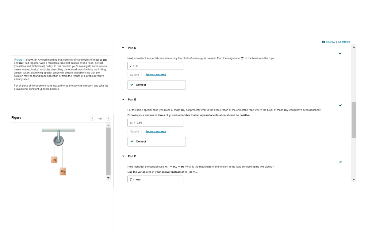 Mastering Physics Ch 05 HW - Atwood Machine Special Cases 3 - 1 of 1 (Figure 1) shows an - Studocu