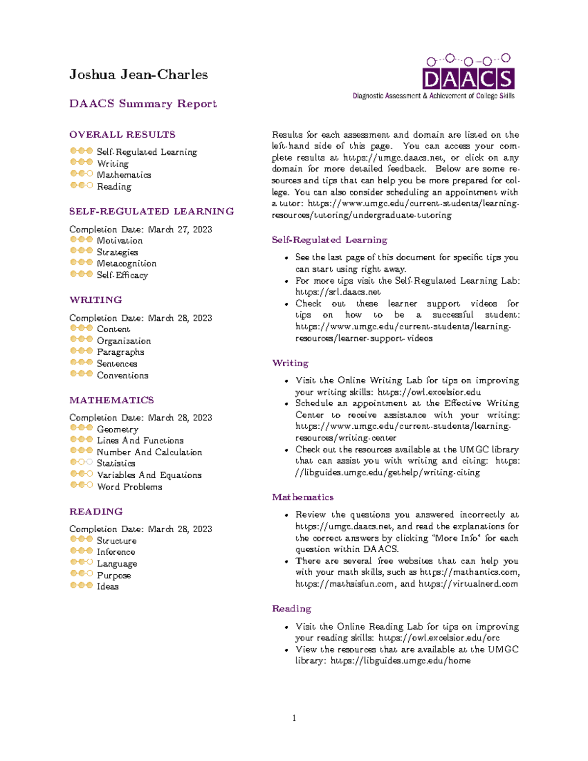 DAACS MATH FOR UPLOAD - Joshua Jean-Charles DAACS Summary Report ...