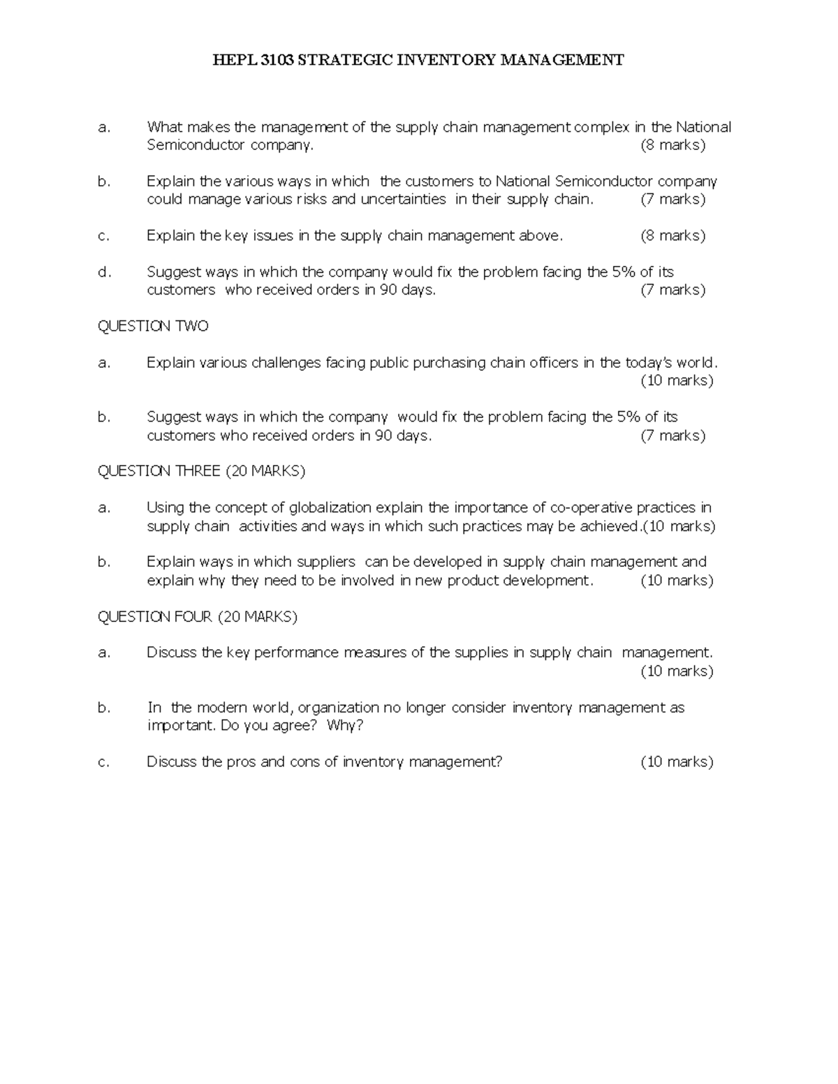 HEPL 3103 Strategic Inventory Management - Bachelor of procurement and contract management - Studocu