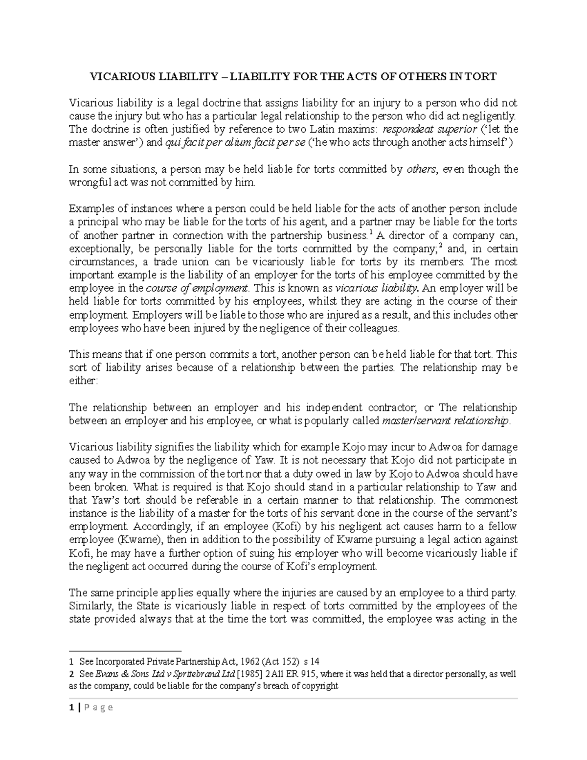 Vicarious liability Notes 2021 Newest - VICARIOUS LIABILITY – LIABILITY ...