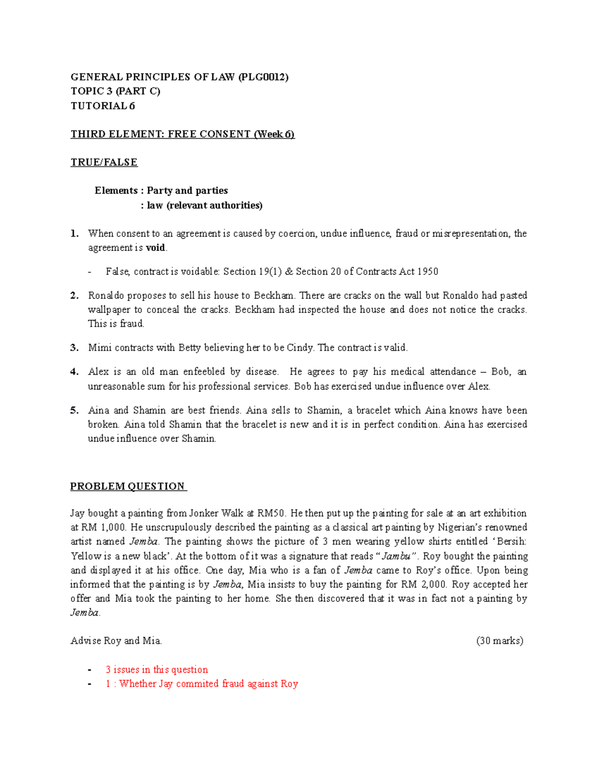 TUT 6 - Topic 3 (PART C) - answer - GENERAL PRINCIPLES OF LAW (PLG0012 ...