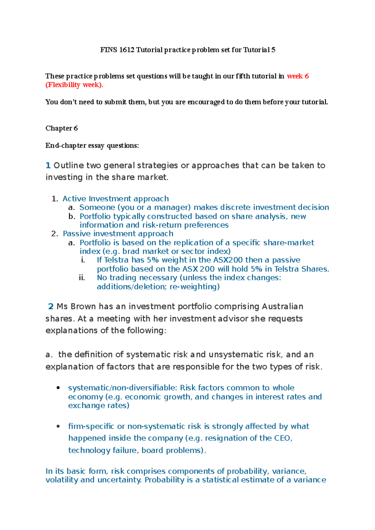 Solutions For Tutorial Practice Problem Set Tutorial 5 Fins 1612 Tutorial Practice Problem Set