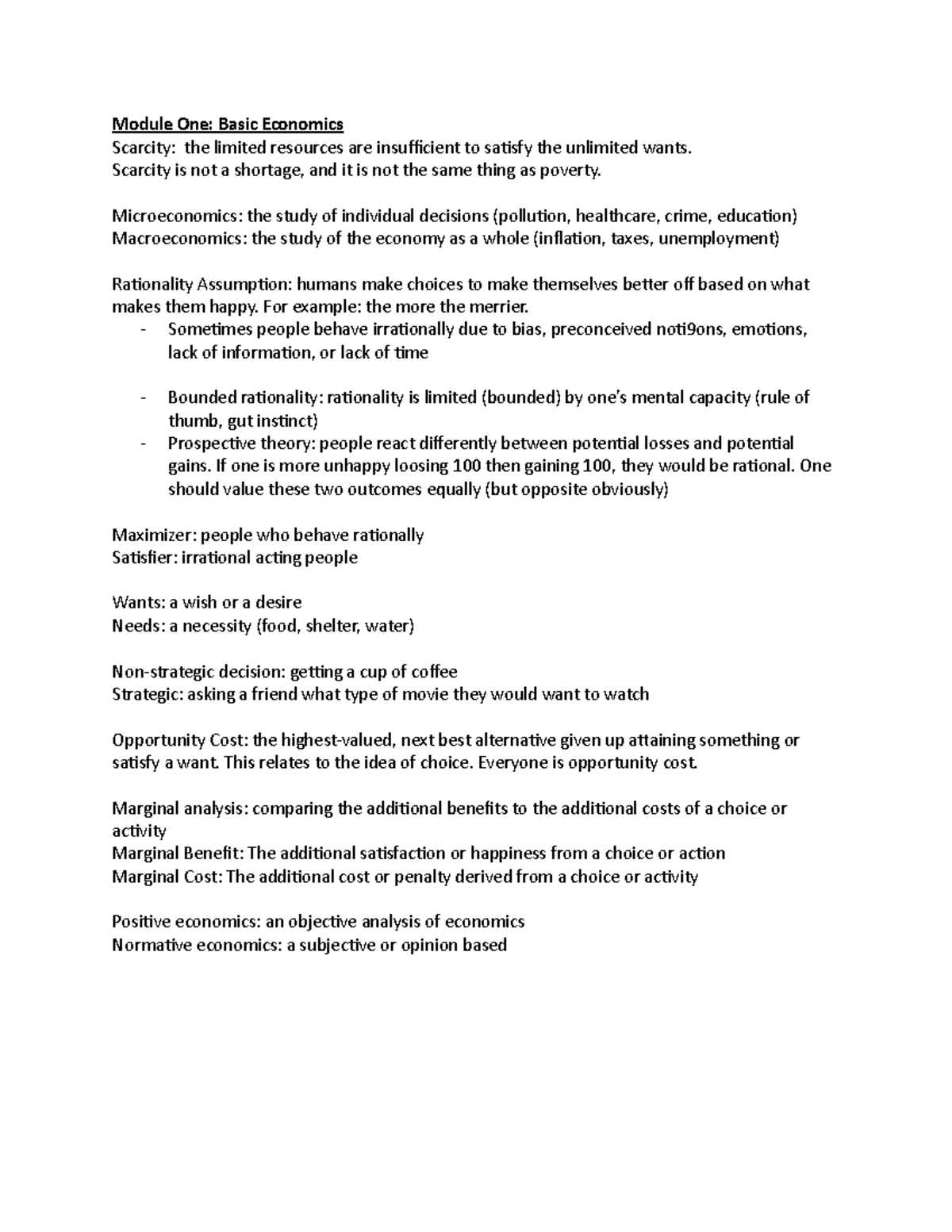 Module One; basic Economics 8:23 - Module One: Basic Economics Scarcity ...