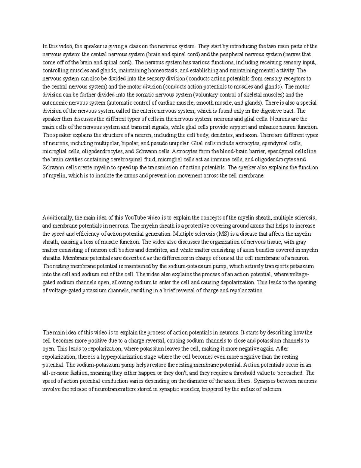 Nervous summary - In this video, the speaker is giving a class on the ...