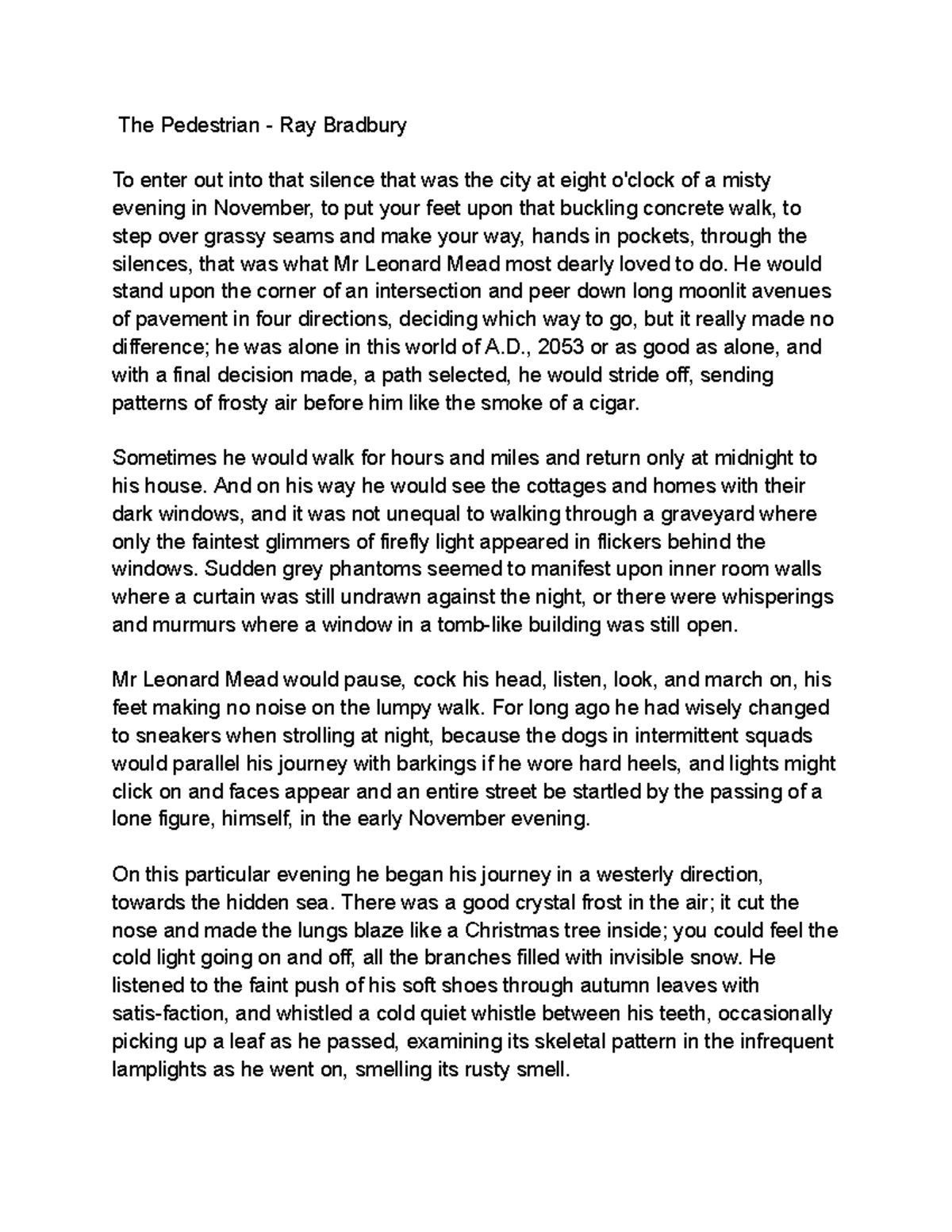 05b The Pedestrian - Ray Bradbury - The Pedestrian - Ray Bradbury To ...