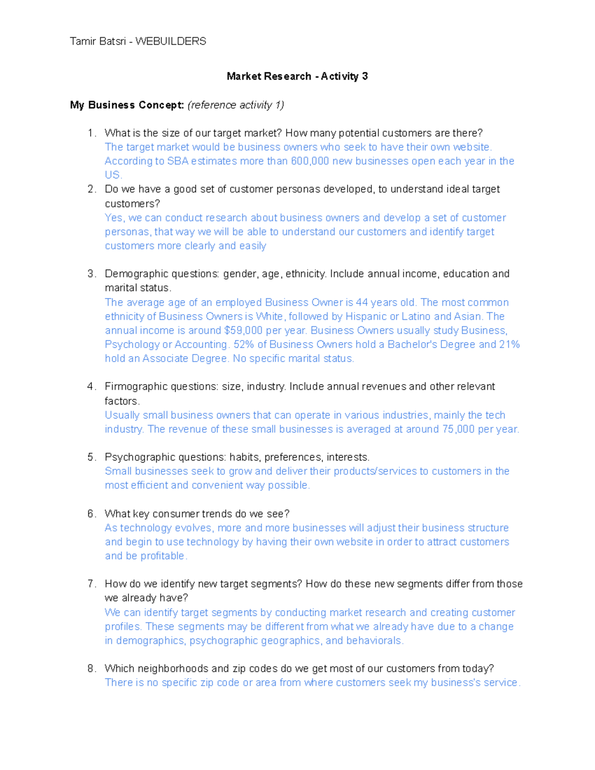 Market Research - Activity 3 - Tamir Batsri - WEBUILDERS Market ...