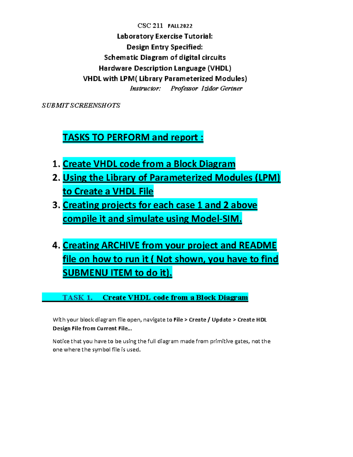 2 Master MUX LPM Tutorial FALL 1 2022 - Laboratory Exercise Tutorial: Design Entry Specified ...