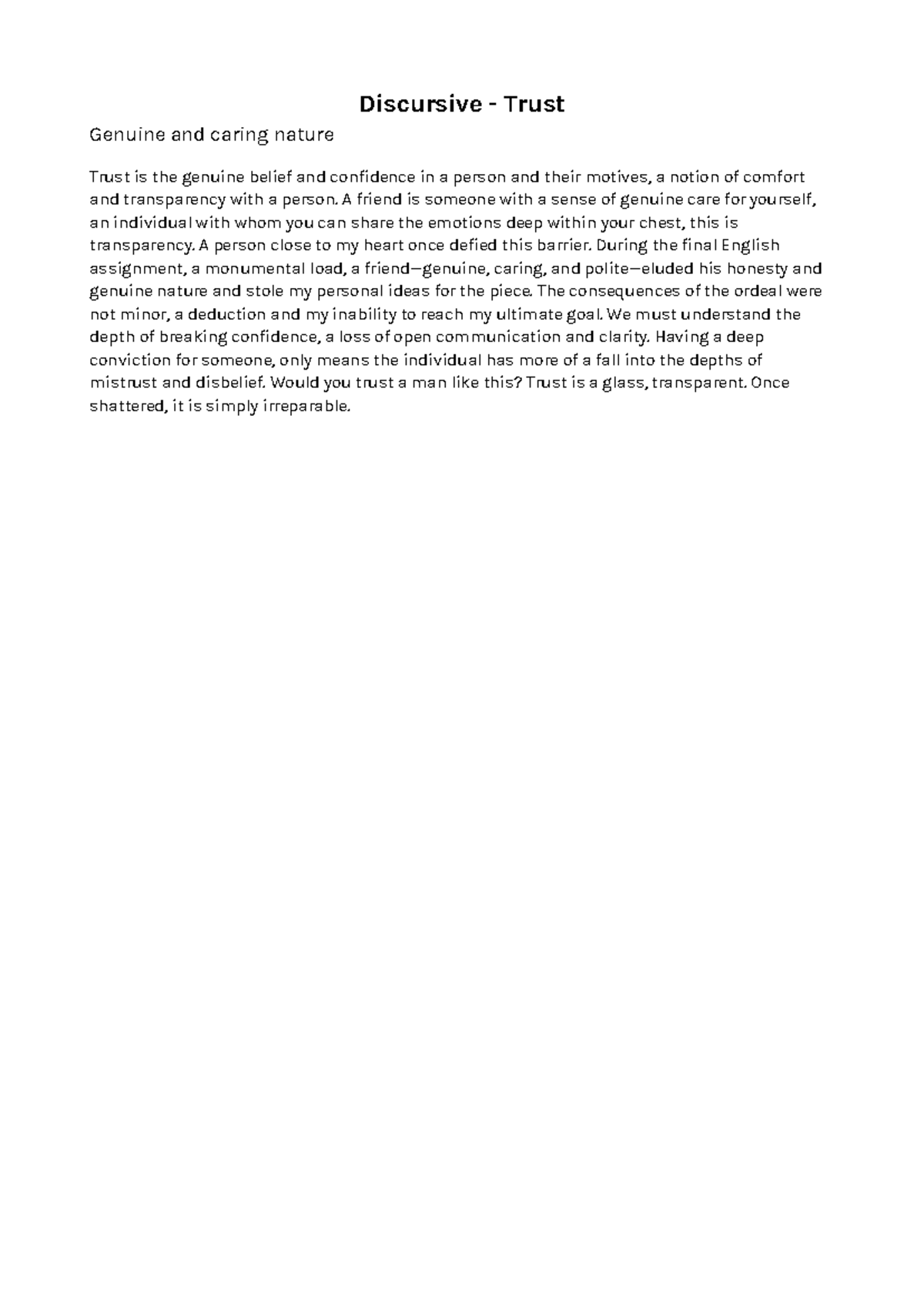 Trust discurcive - Discursive sample on a random topic - Discursive ...