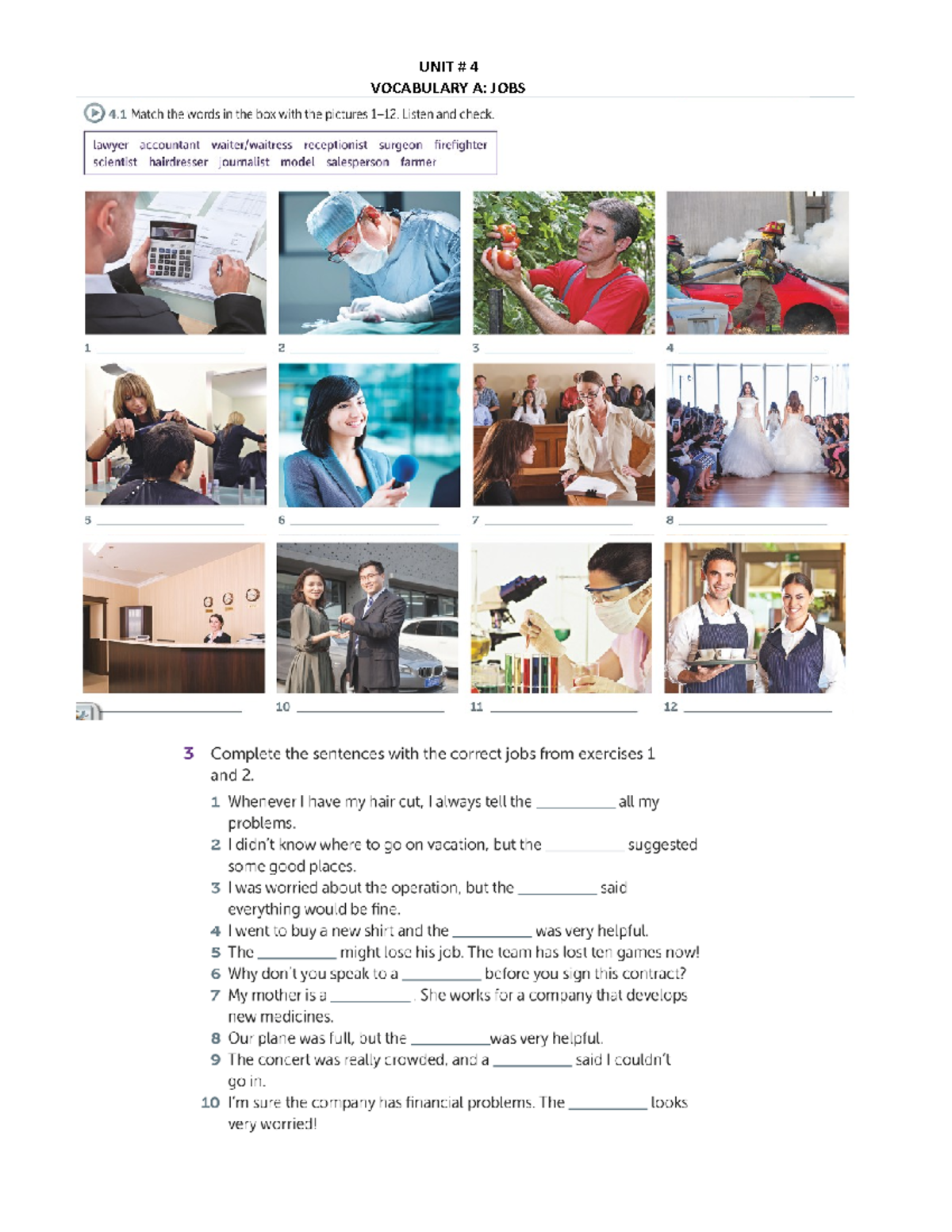 Vocabulary UNIT 4 - Vocabulario: Jobs - Ingles II - UNIT # 4 VOCABULARY ...