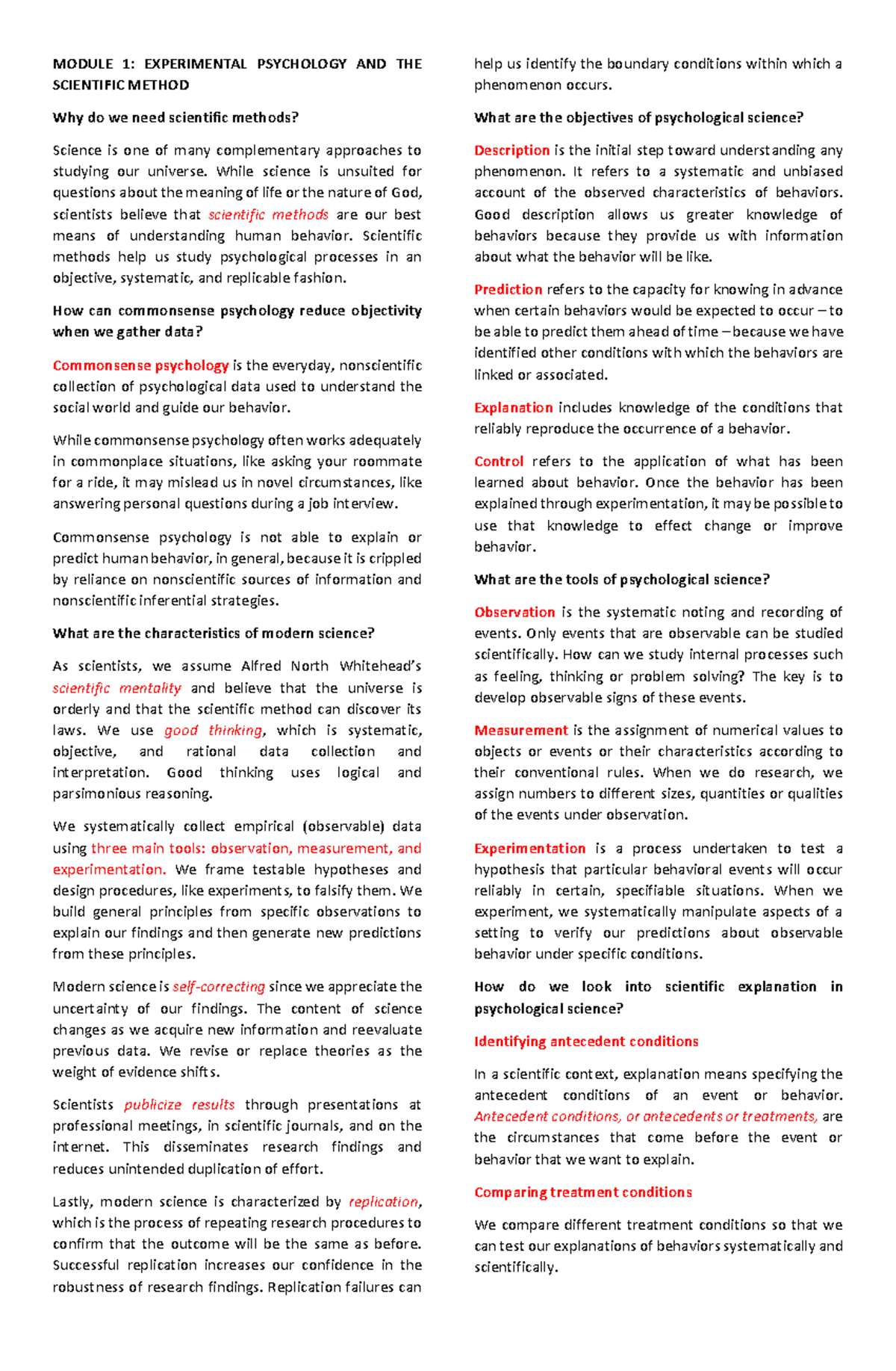 Experimental Psychology AND THE Scientific Method - MODULE 1 ...