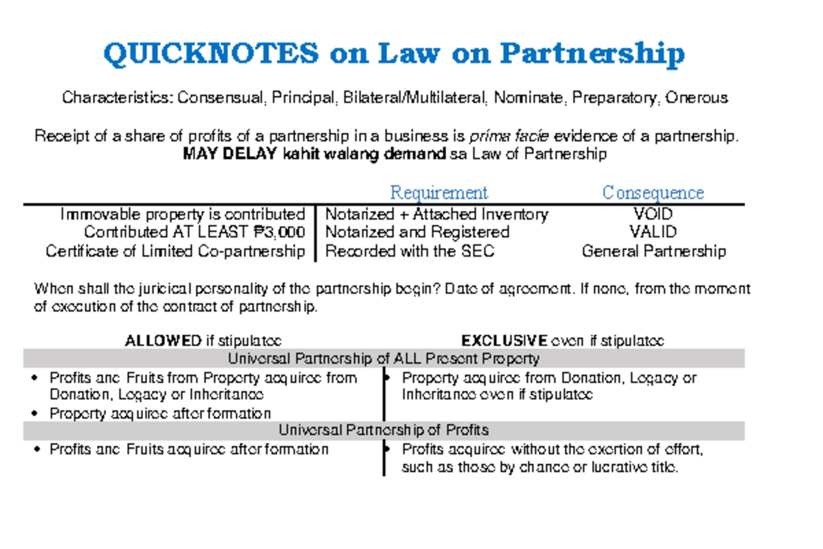 Partnership-Law - law on partnership - QUICKNOTES on Law on Partnership ...
