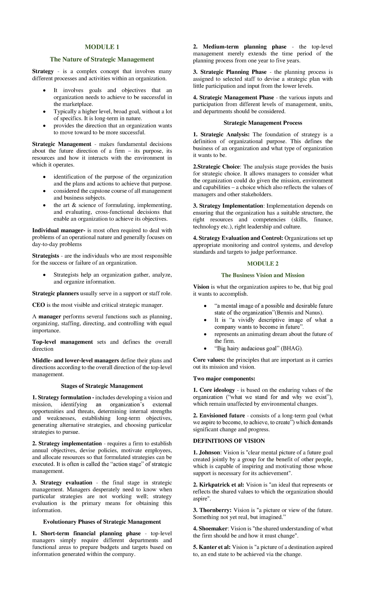 Module-1-5 - Reviewer - MODULE 1 The Nature of Strategic Management Strategy - is a complex ...