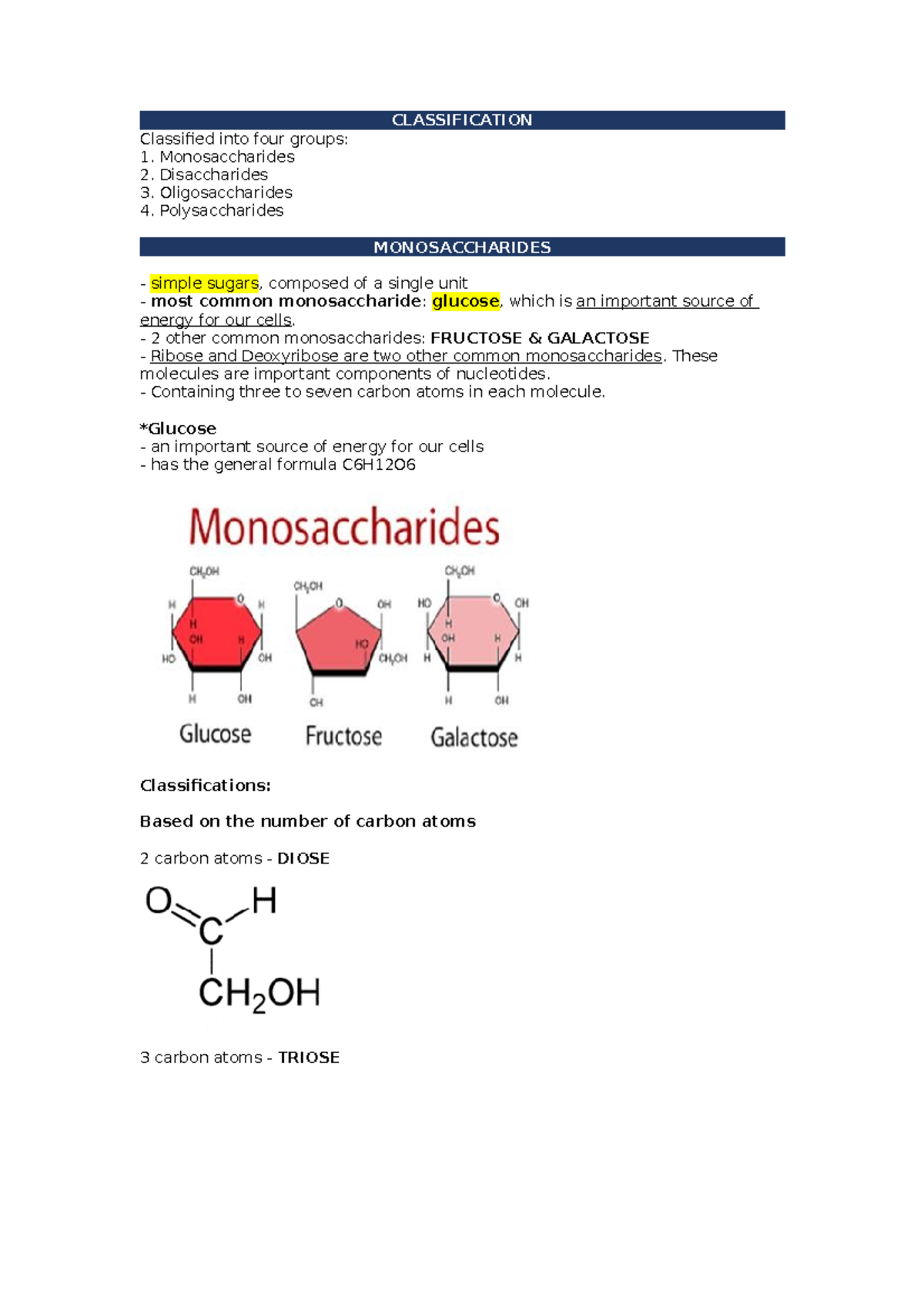 Monosaccharides Classification Classified Into Four Groups